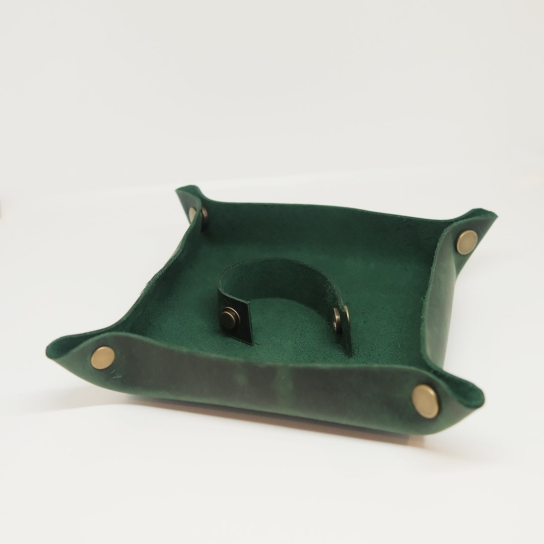 Handmade Leather Dice Tray, Dice Rolling Tray, Dark Green Leather Dice ...