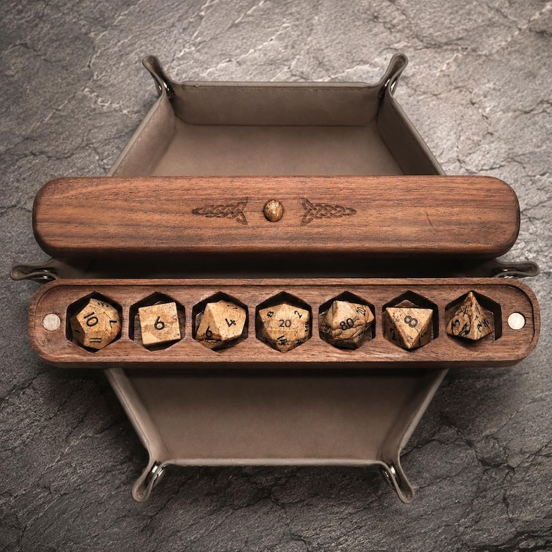 COMBO / Wood Grain Stone Dice Set With Black Cherry Wood Box & Tray - Etsy