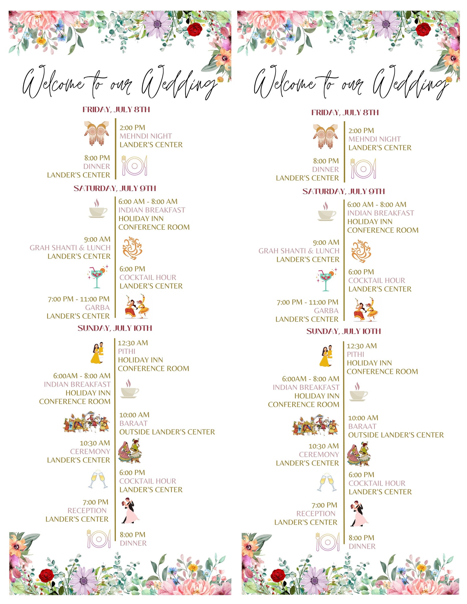 Wedding Timeline Program - Garden Floral - Etsy