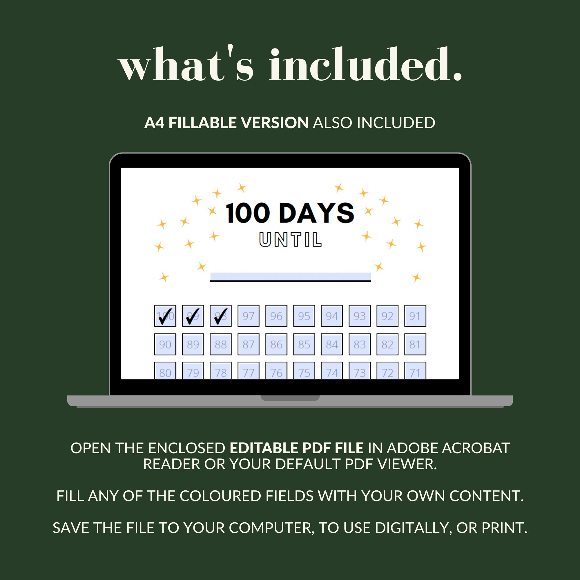 100 Day Countdown, Printable Planner Pages, Countdown Calendar, Wedding ...