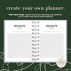 100 Day Countdown, Printable Planner Pages, Countdown Calendar, Wedding ...