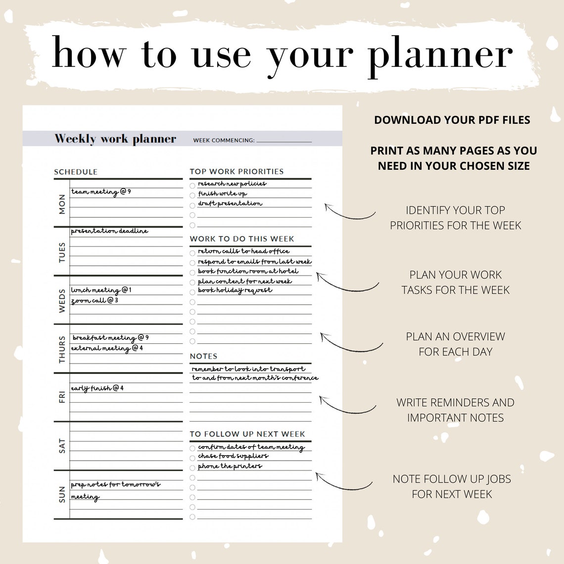 Work Planner Printable, Weekly Schedule Undated, Work From Home Planner ...