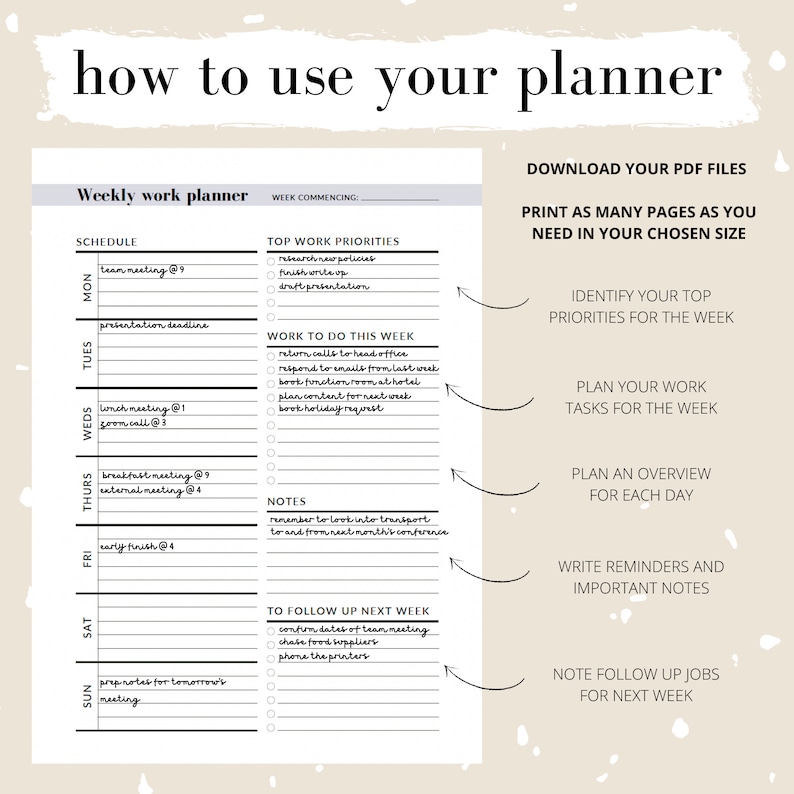 Work Planner Printable, Weekly Schedule Undated, Work From Home Planner ...