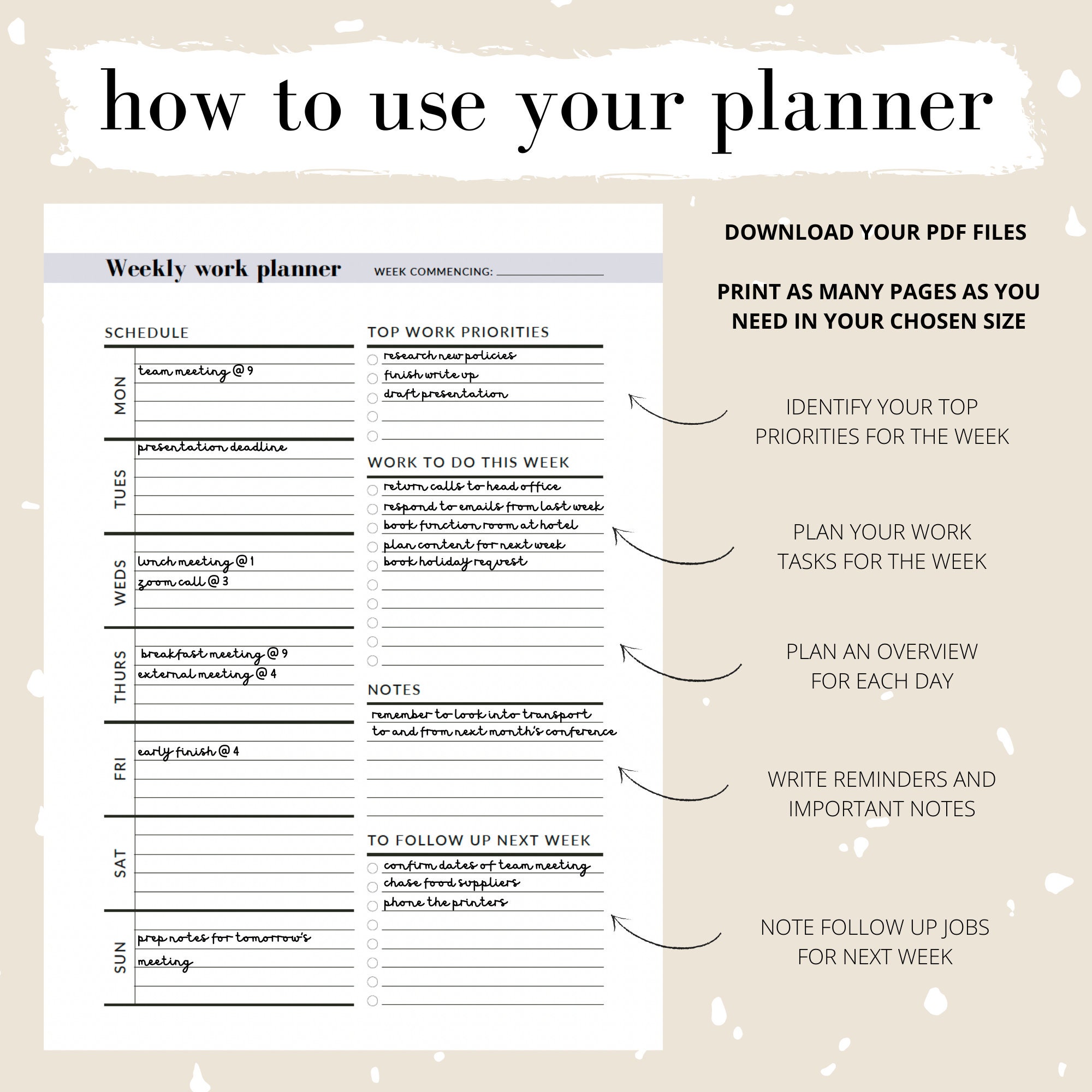 Work Planner Printable, Weekly Schedule Undated, Work From Home Planner ...