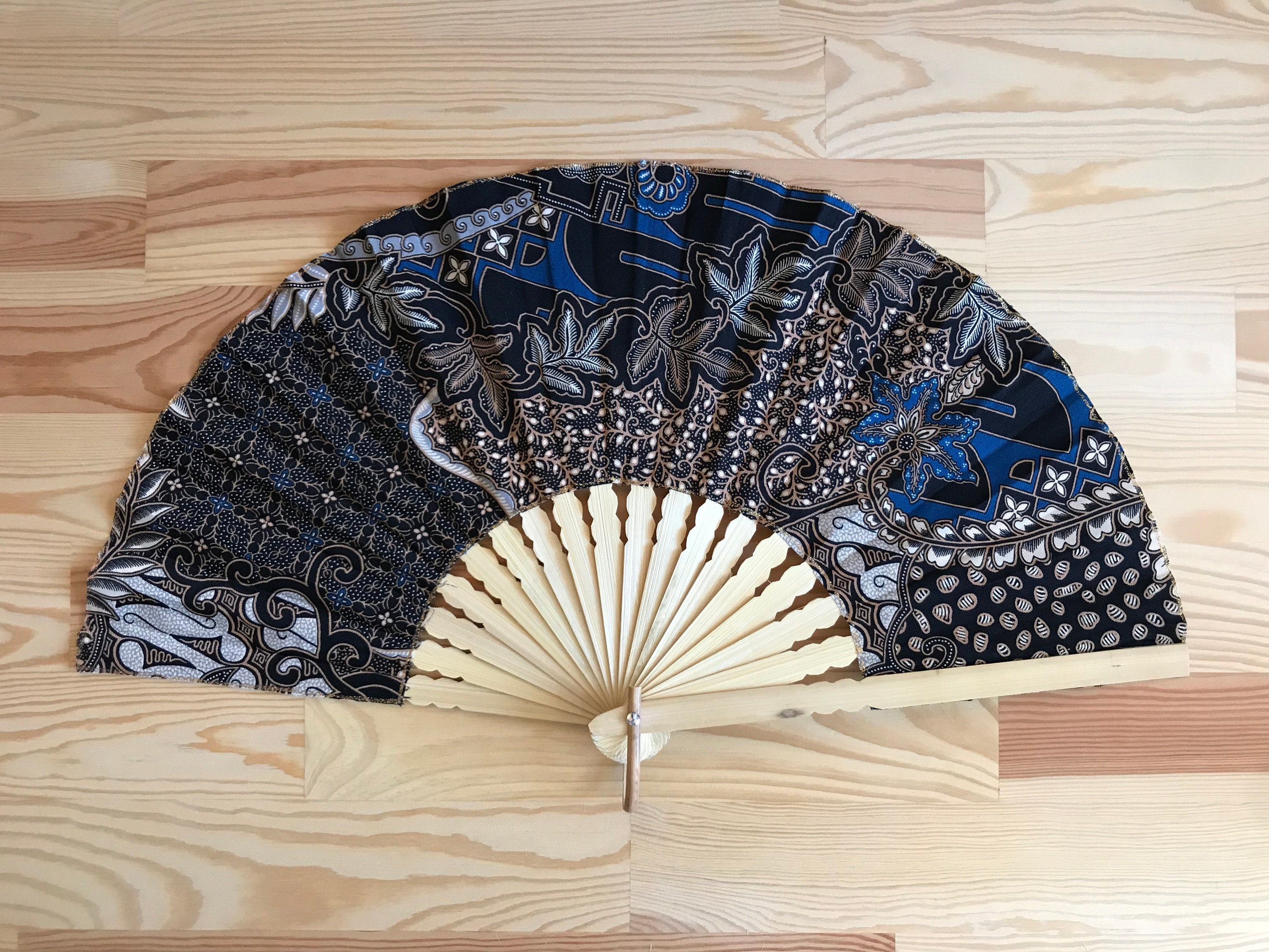 Batik Hand Fan Big Size Flower Multicolor Home Decor Gift Ideas for Her ...