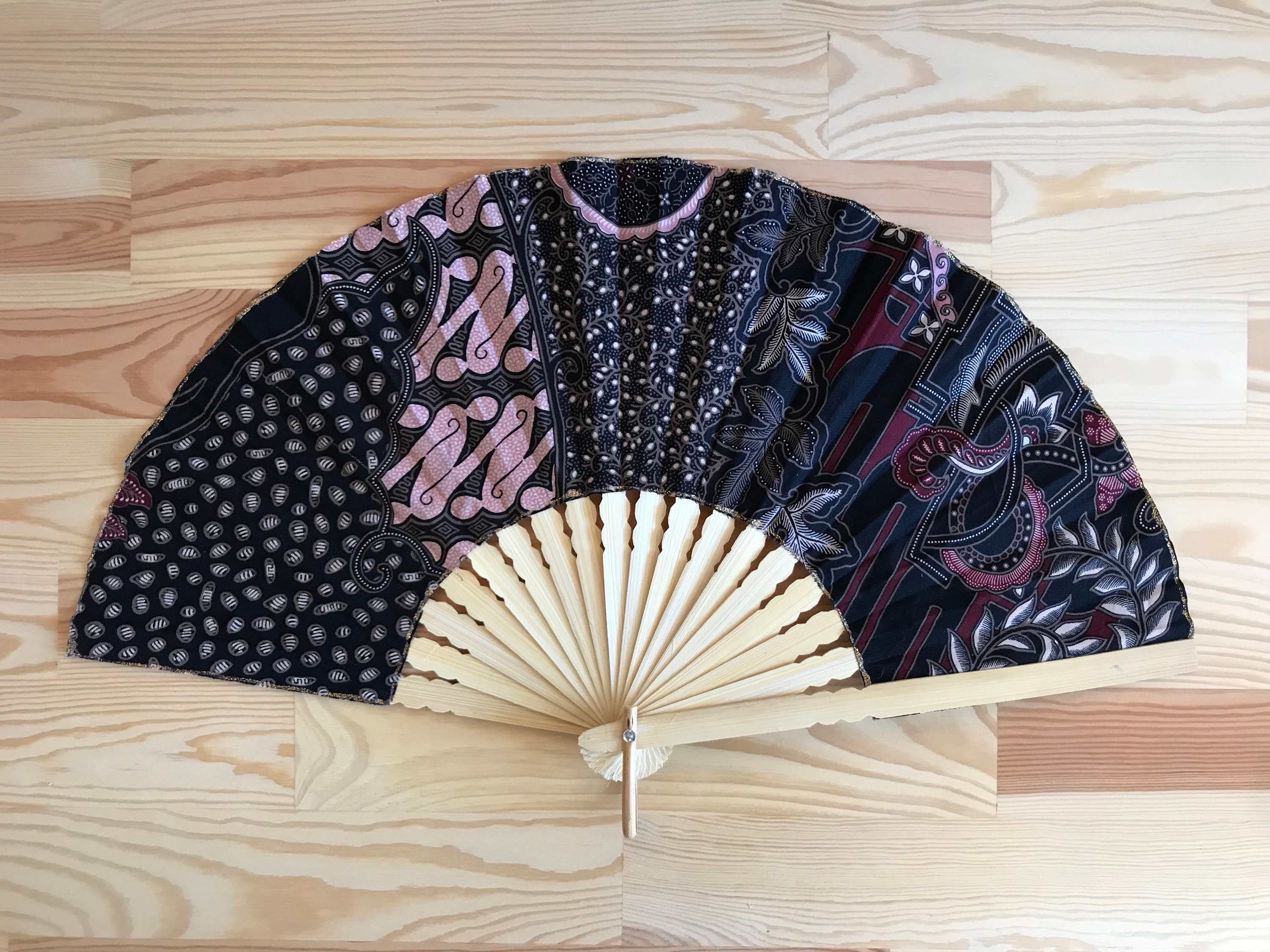 Batik Hand Fan Big Size Flower Multicolor Home Decor Gift Ideas for Her ...
