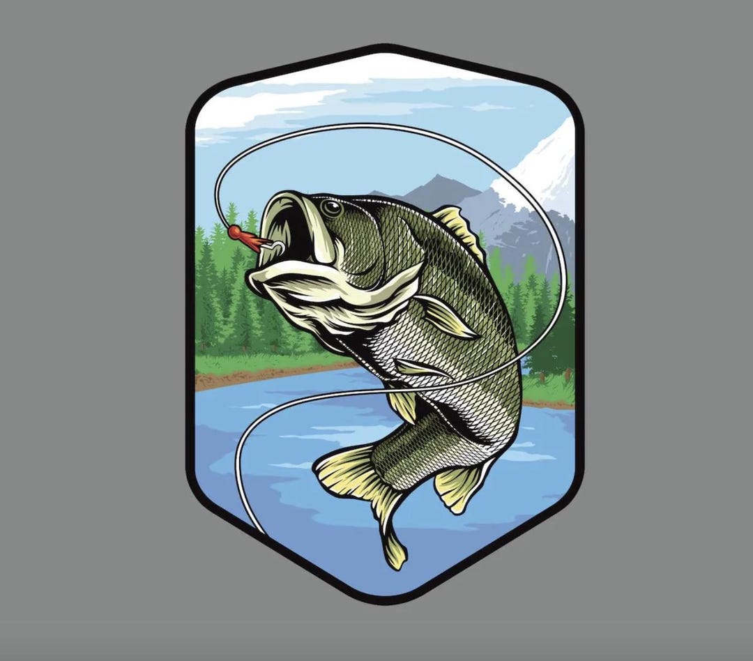 Sticker - Bid Bass Fish - Water Proof Laptop, Water Bottle, Phone ...