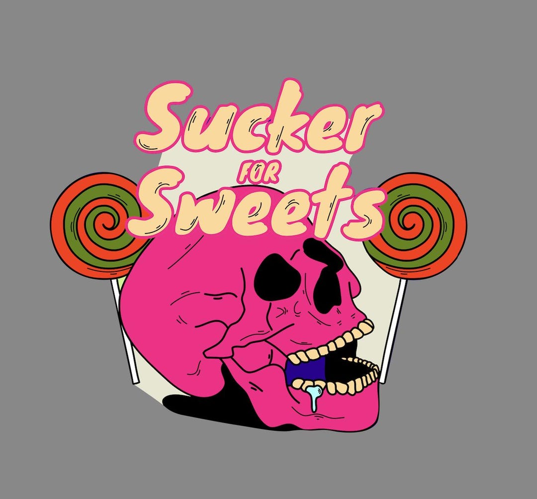 Sticker - Sucker for Sweets, Sweet Tooth Skull - Water Proof Laptop ...