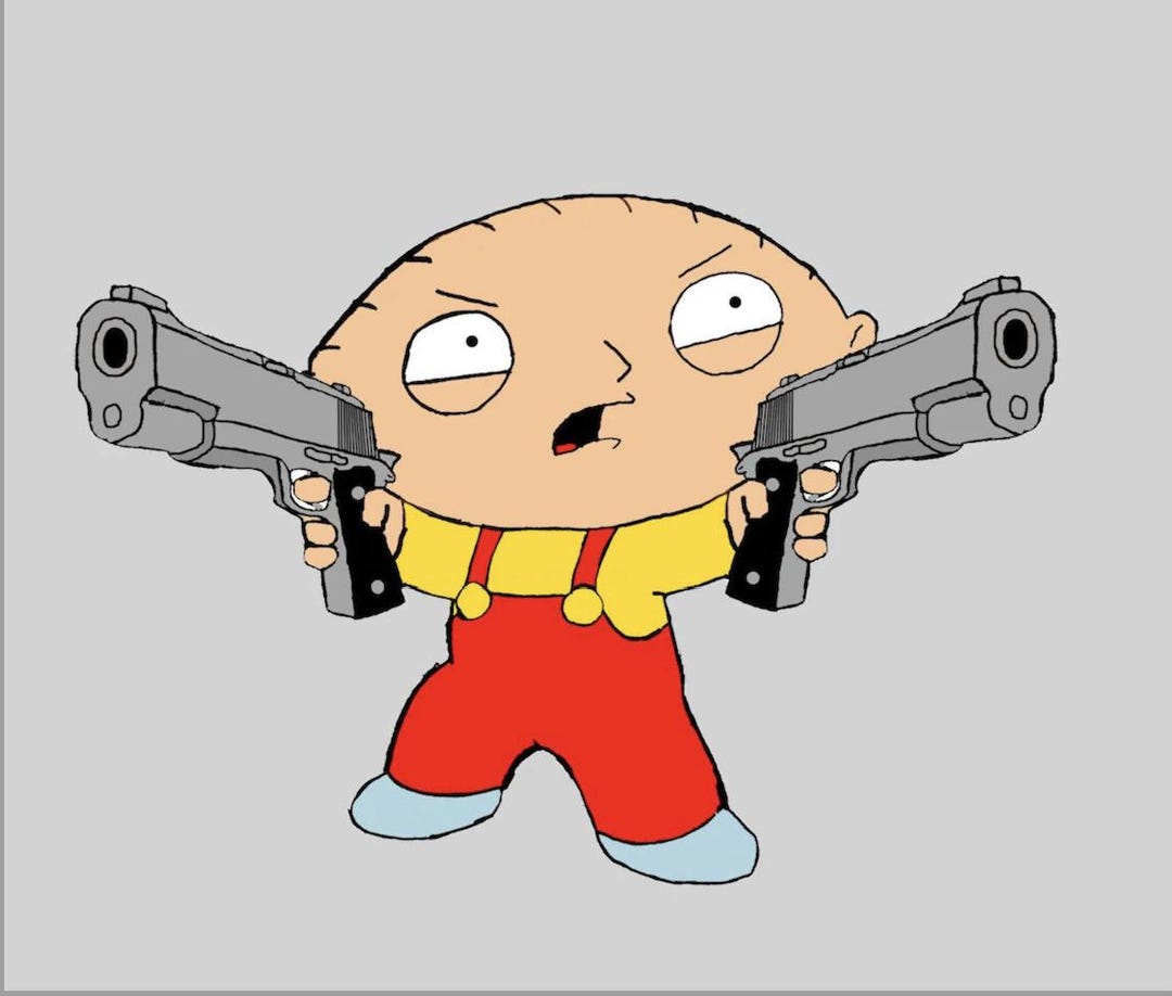 Sticker - Stewie, Family Guy Pointing Two Guns - Water Proof Laptop ...