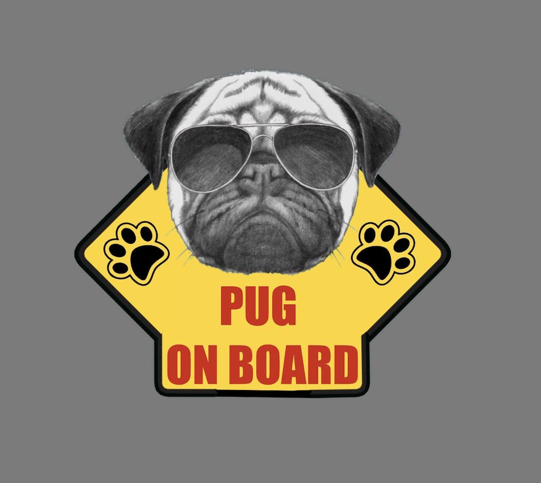 Sticker - Pug on Board - Water Proof Laptop, Water Bottle, Phone ...