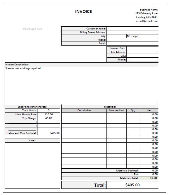 Basic Work Invoice Template for Excel - Etsy