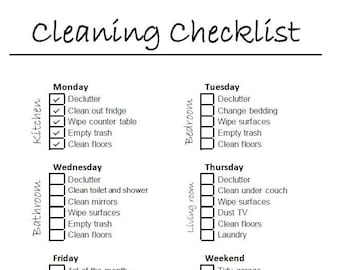 Minimalist Cleaning Checklist Printable , Weekly Cleaning Schedule ...