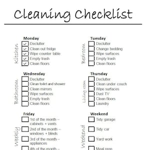 Minimalist Cleaning Checklist Printable , Weekly Cleaning Schedule ...