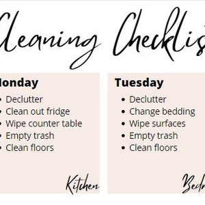 Minimalist Cleaning Checklist Printable , Weekly Cleaning Schedule ...