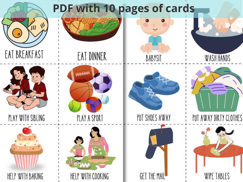 Kids Chores Cards | Responsibility for Kids | Printable to Do List ...