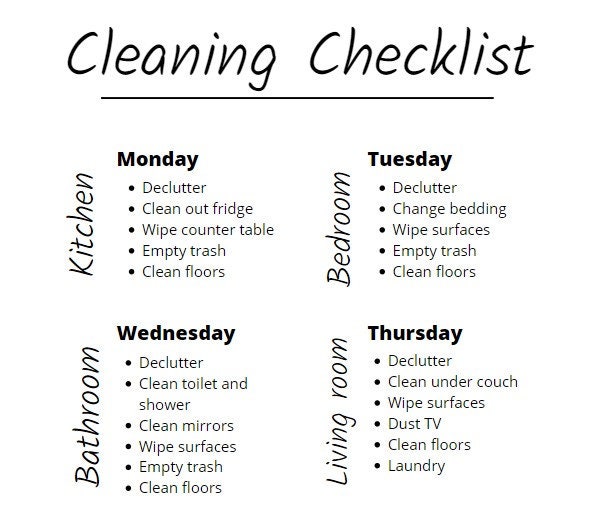 Minimalist Cleaning Checklist Printable , Weekly Cleaning Schedule ...