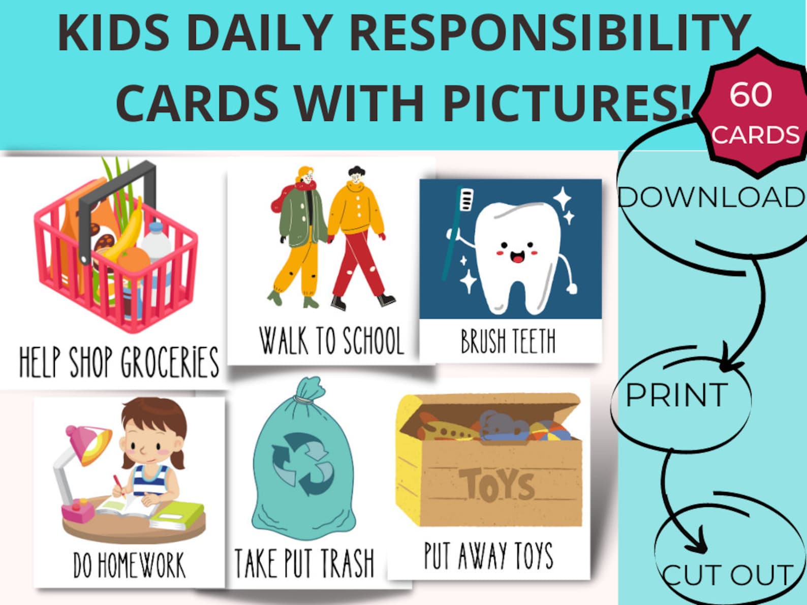 Kids Chores Cards Responsibility for Kids Printable to Do List Child ...