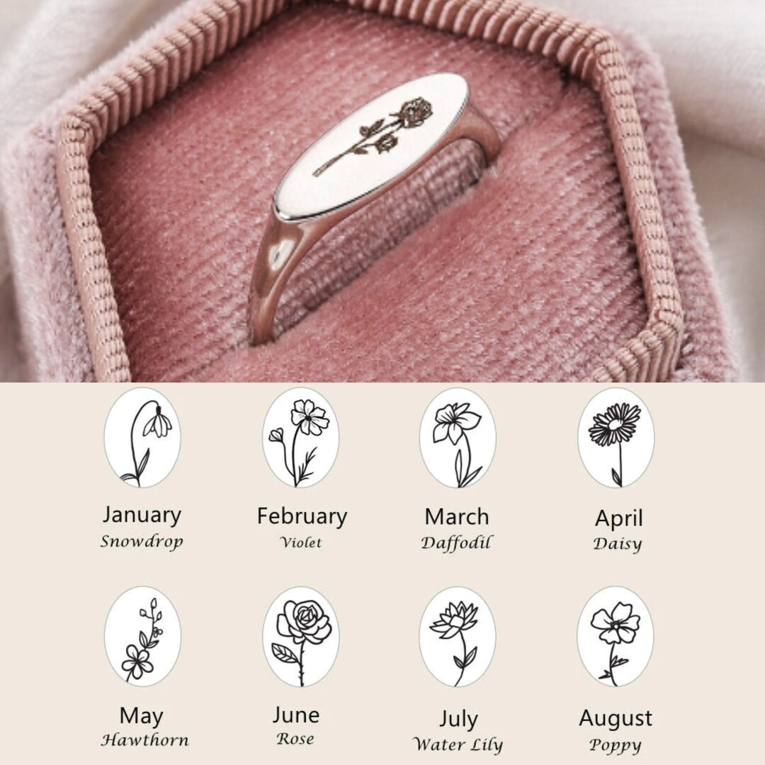 Birth Flower Ring, Birth Month Flower Jewelry, Birth Month Ring, Floral ...