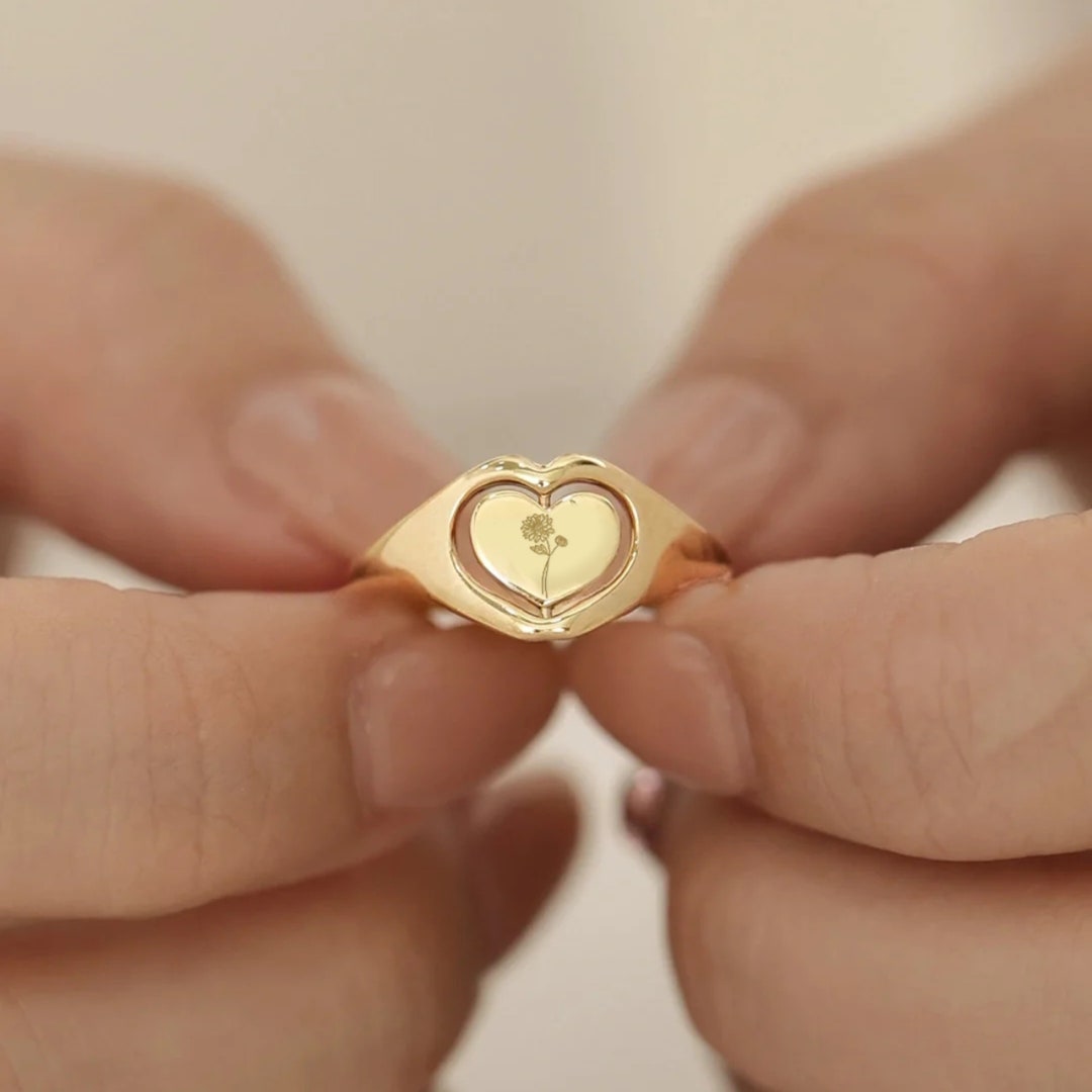 Personalized Birth Flower Ring Gold Birth Month Flower Ring - Etsy