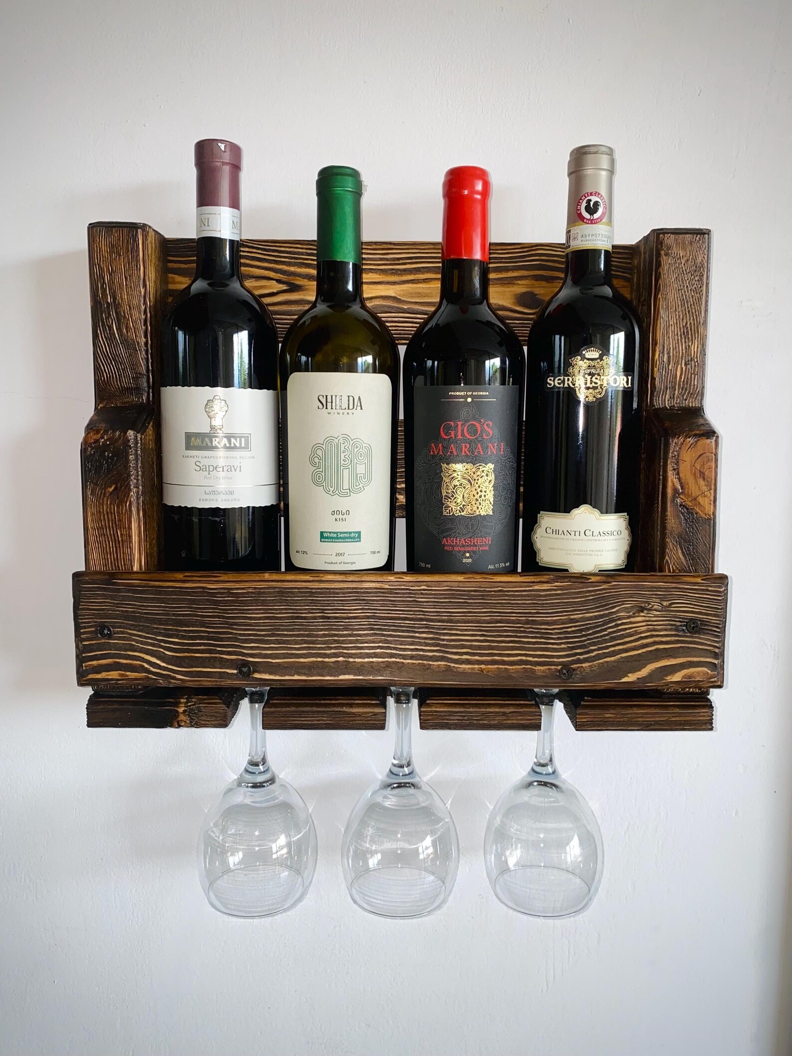 Handmade Rustic Wood Wine Rack: Wall Mounted Farmhouse Bar Storage - Etsy