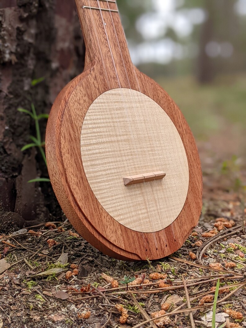 Solid Wood, Light and Thin Travel Ukulele SOPRANO Cabin Sized Banjolele ...