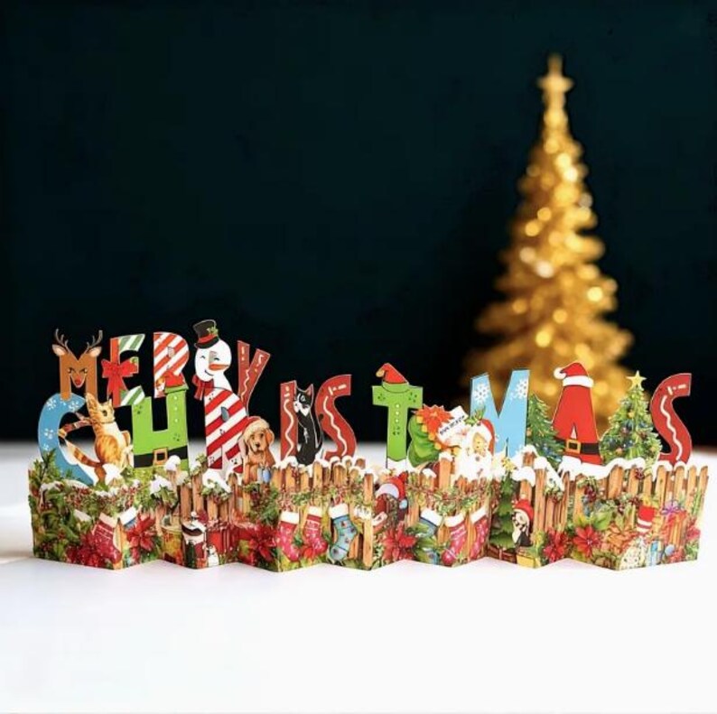 Concertina-style Fun 3D Christmas Card, Festive Tree With Cute Cats ...