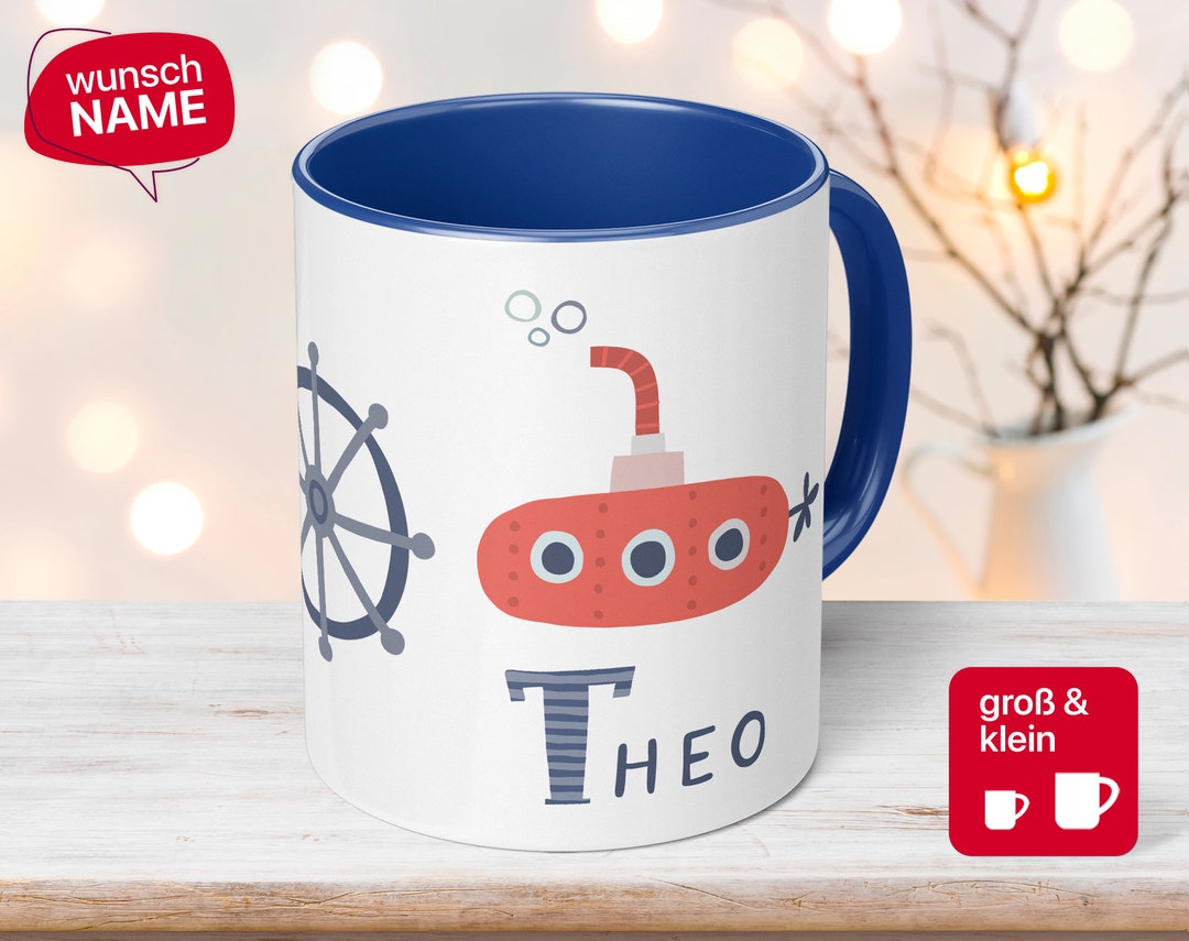 Tasse Für Kinder Mit U-boot Und Individuellen Namen - Handgefertigtes ...