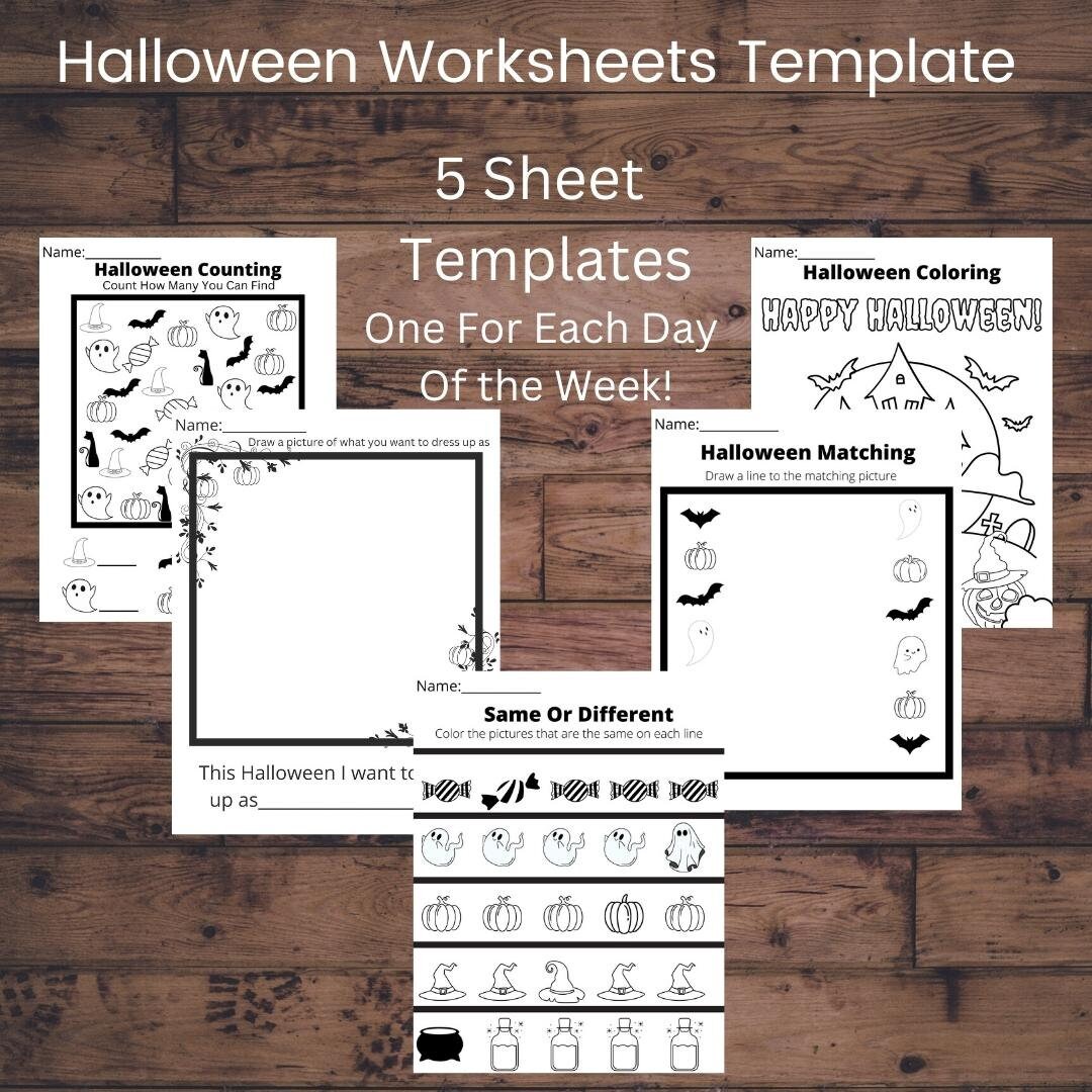 Halloween Preschool-kindergarten Worksheet Packet Template Activity ...