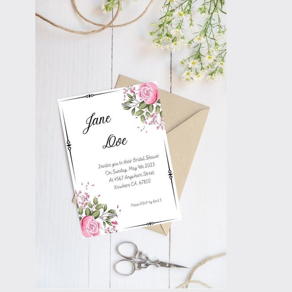 Pink Floral Invitation Template - Etsy