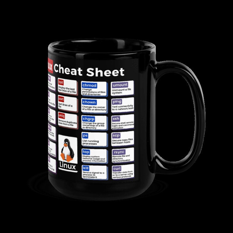 Linux Command Line Mug Linux Cheat Sheet Mug Tech Enthusiast Coffee Cup Sleek Programmer