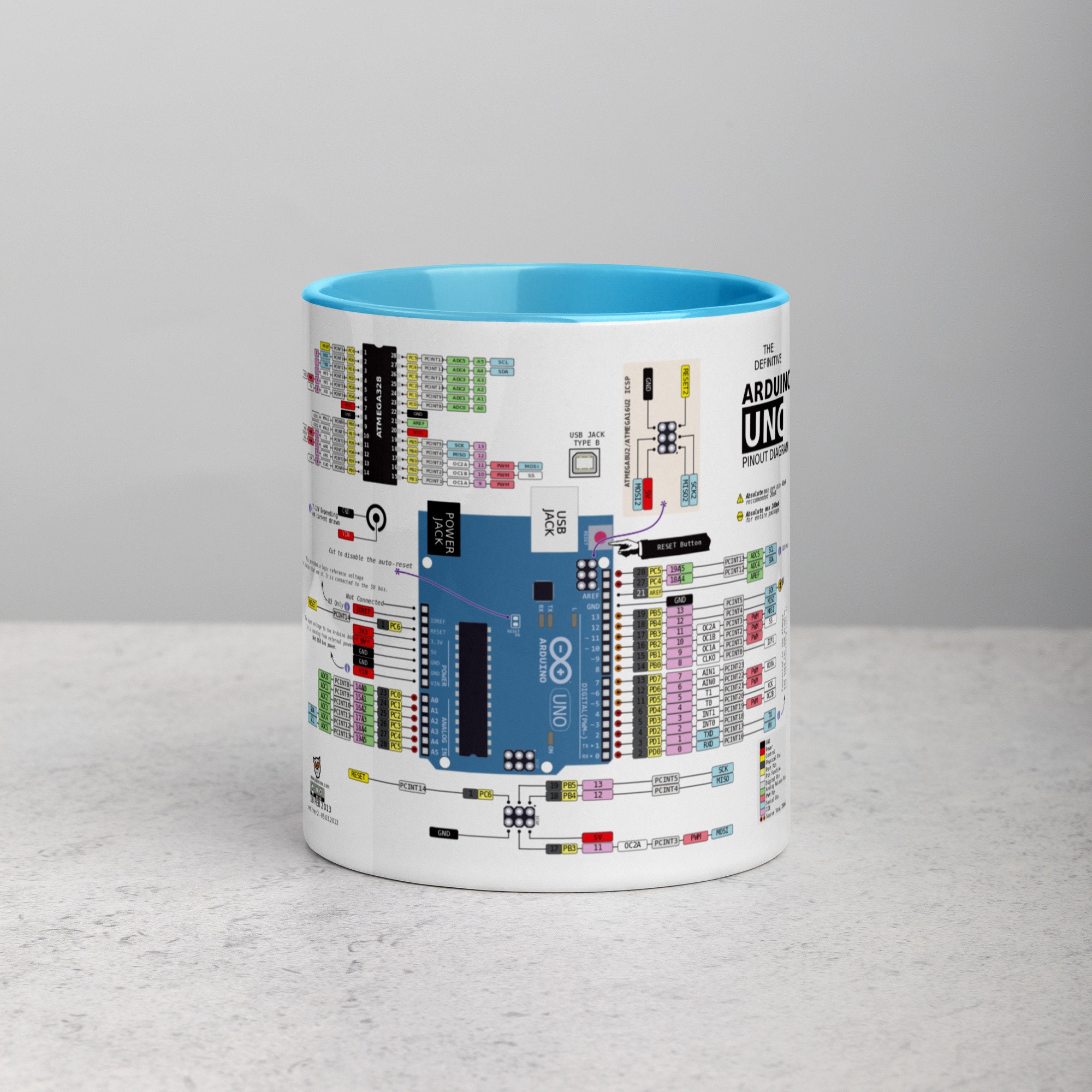 Arduino Uno Board Pinout Two-tone Coffee Tea Mug, Electronic Circuit ...