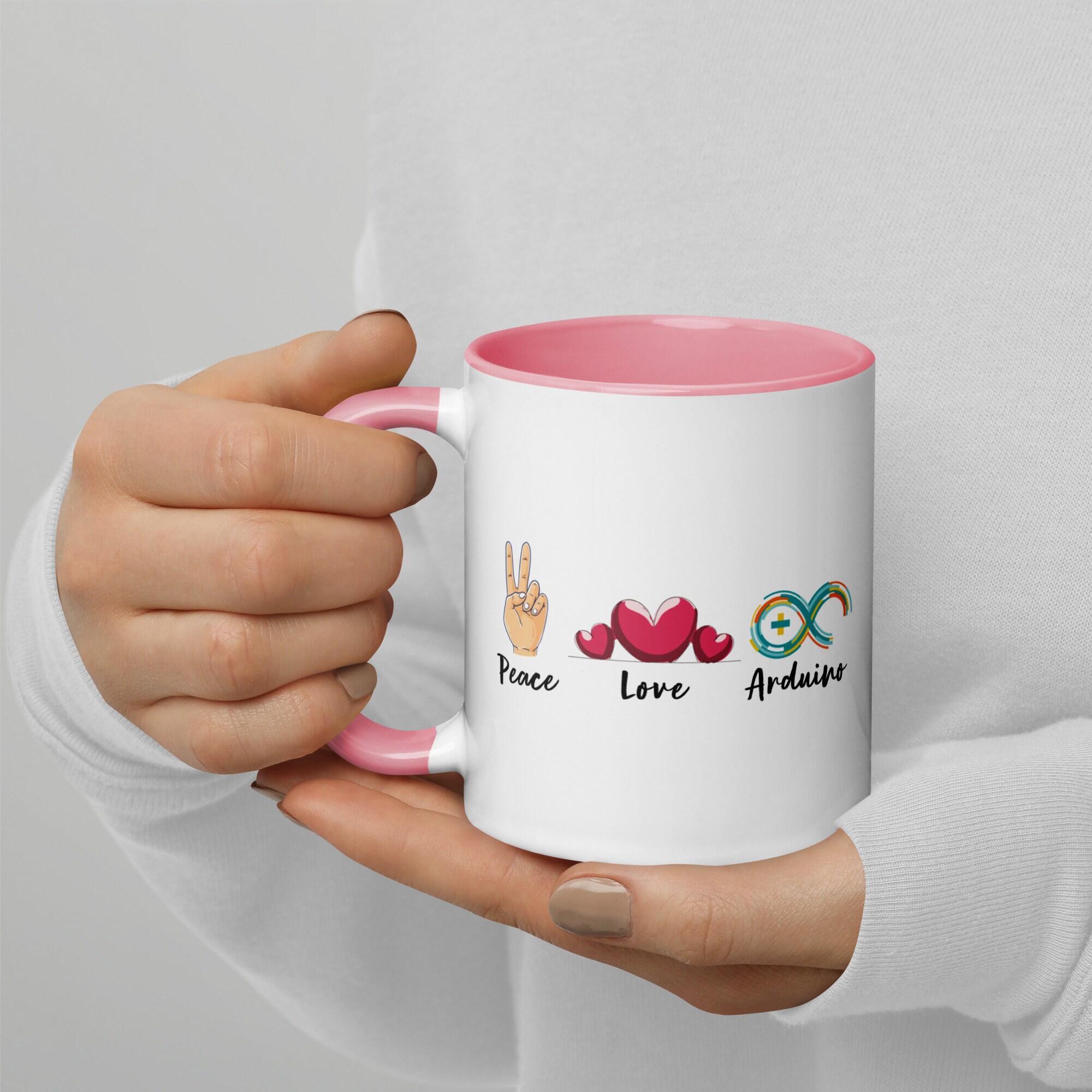 Peace Love Arduino Mug With Color Inside, Arduino Mugs, Technology ...