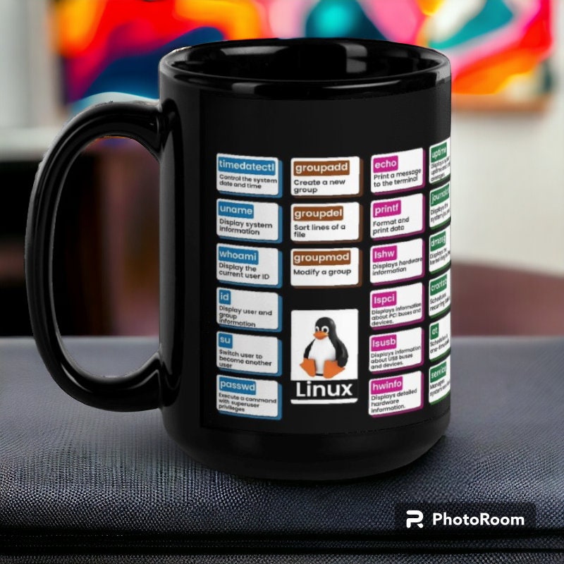 Linux Command Line Mug, Linux Cheat Sheet Mug, Tech Enthusiast Coffee Cup, Sleek Programmer ...