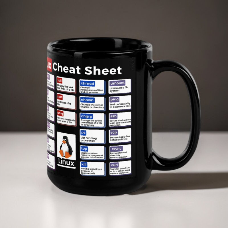 Linux Command Line Mug, Linux Cheat Sheet Mug, Tech Enthusiast Coffee ...
