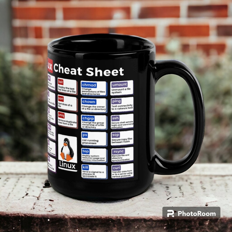Linux Command Line Mug, Linux Cheat Sheet Mug, Tech Enthusiast Coffee Cup, Sleek Programmer ...