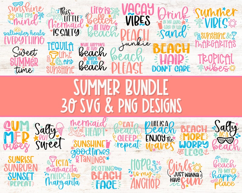 Summer Bundle SVG & PNG, Beach Svg Bundle, Funny Beach Quotes Svg ...