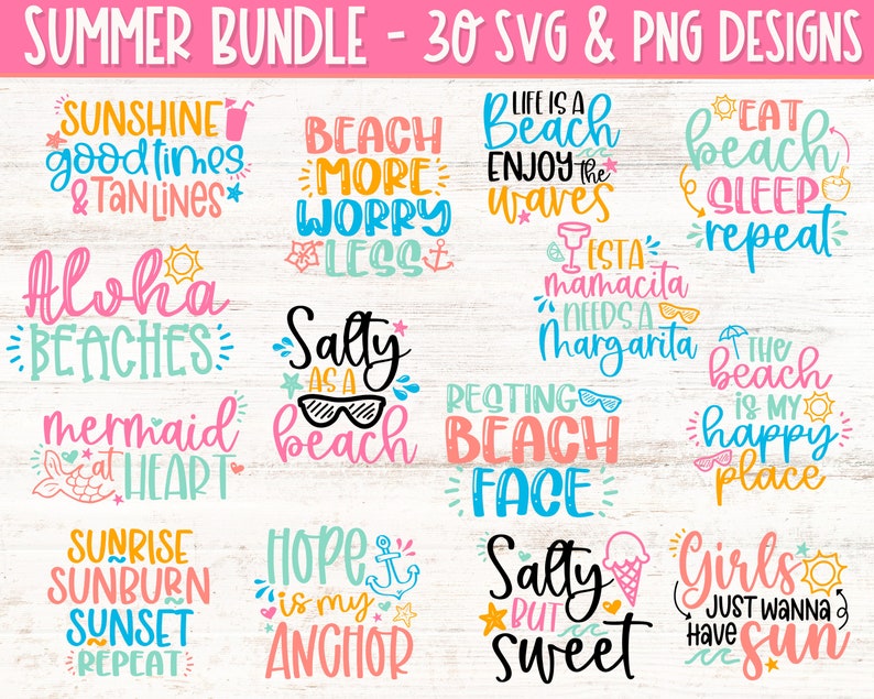 Summer Bundle SVG & PNG, Beach Svg Bundle, Funny Beach Quotes Svg ...