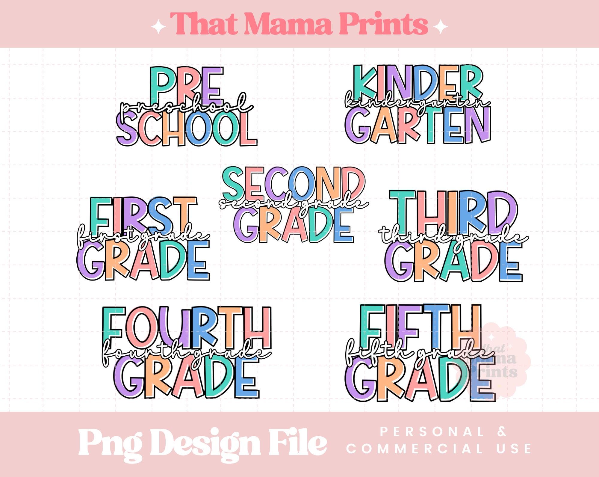Grade Level PNG Bundle, Sublimation Design Bundle, Kindergarten Png ...