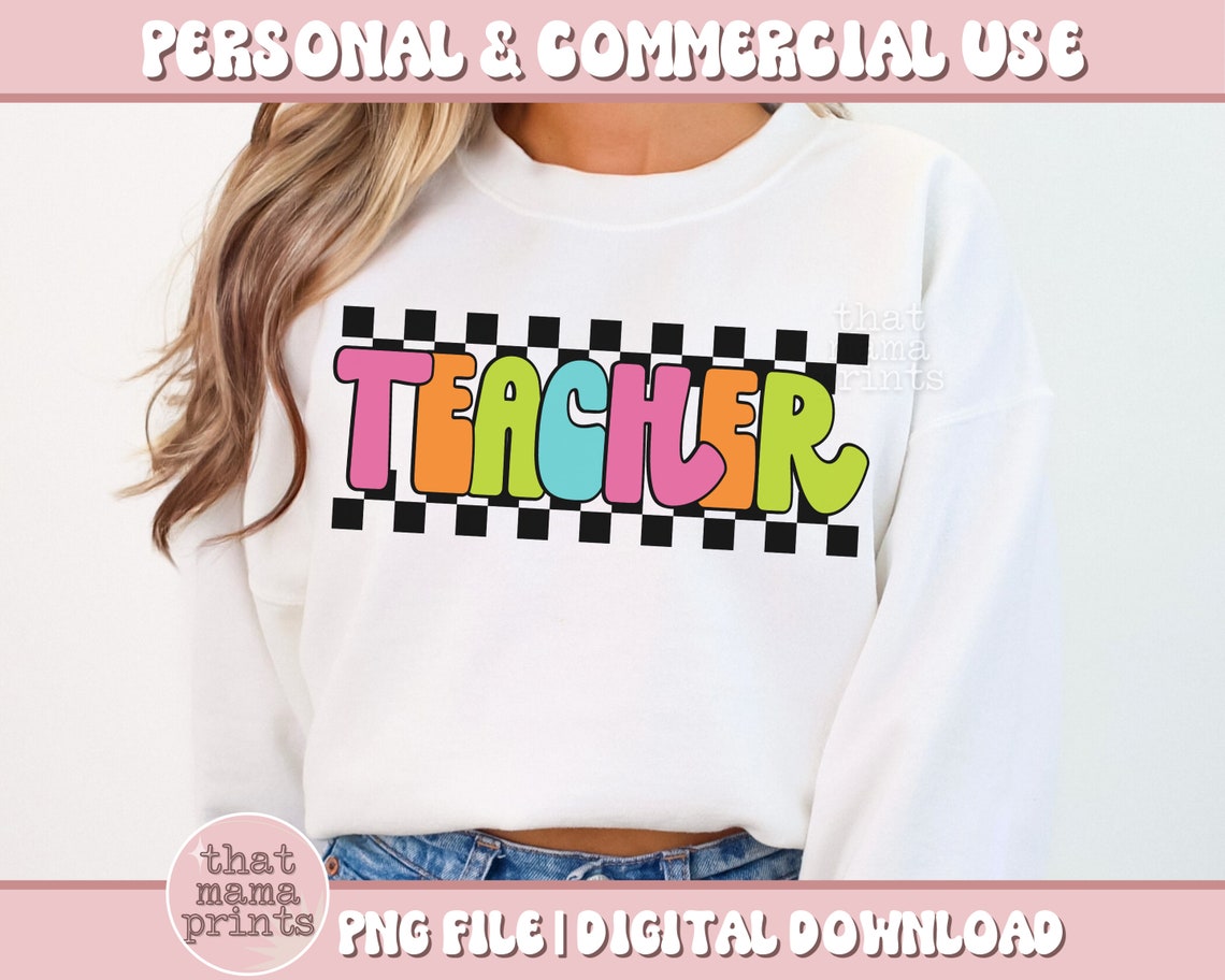 Teacher Retro PNG, Checkered Teacher Png, Educator Png, Teacher Shirt ...