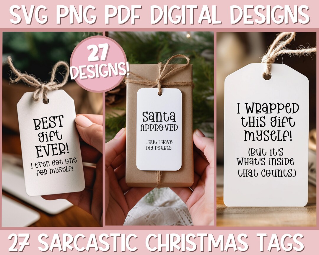 Funny Christmas Gift Tags SVG PNG PDF Bundle, Sarcastic Christmas Tags ...