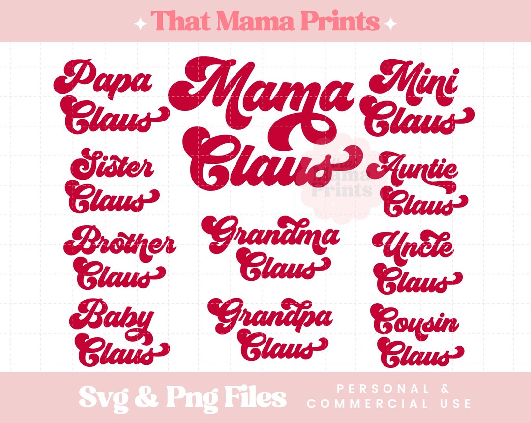 Mama Claus SVG & PNG, Claus Family SVG Bundle, Retro Christmas Svg ...