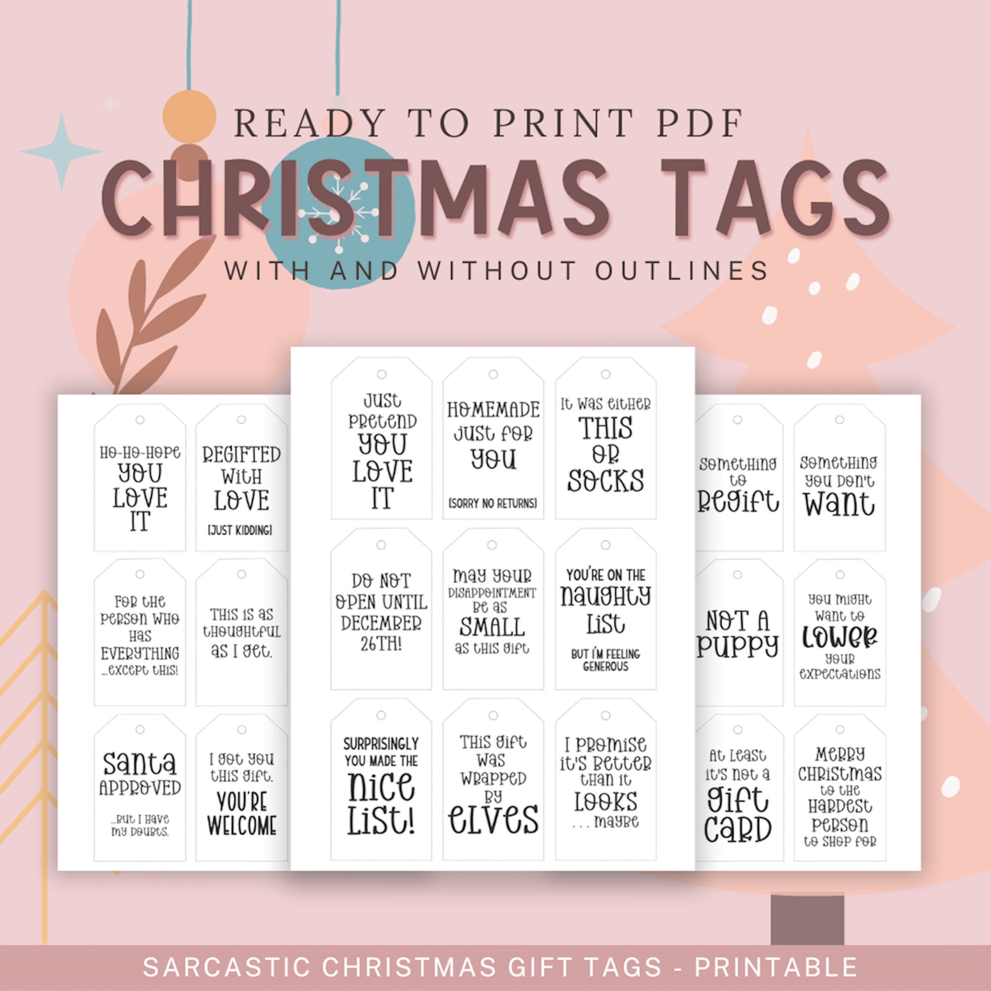Funny Christmas Gift Tags SVG PNG PDF Bundle, Sarcastic Christmas Tags ...