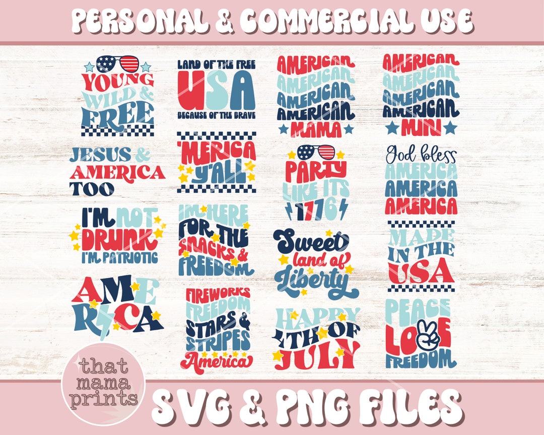 Retro 4th of July SVG Bundle, July 4th Png Bundle, Independence Day SVG ...