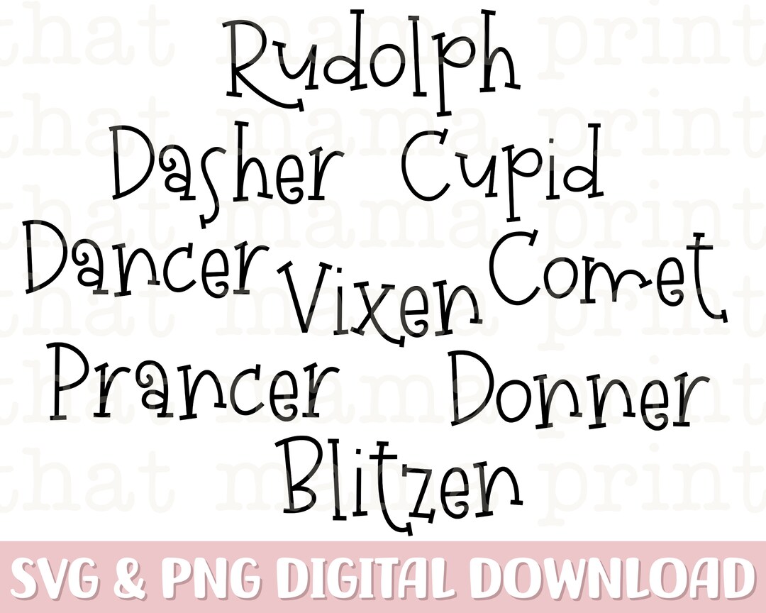 Reindeer Names Bundle SVG & PNG Files,reindeer Names SVG, Santas ...
