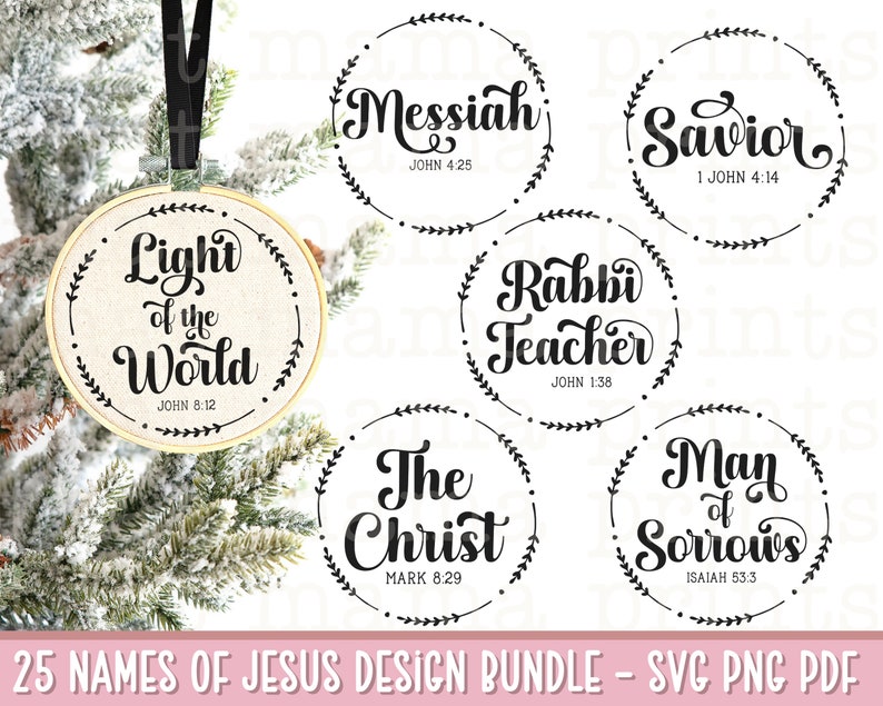25 Names of Jesus Ornaments Bundle SVG & PNG, Christian Christmas Svg ...