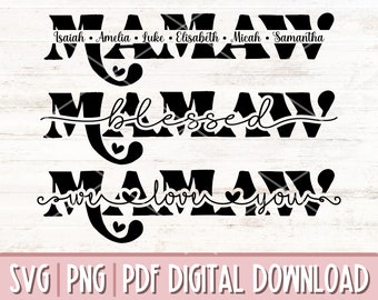 Custom SVG File MAMAW and Children's Names Svg Cut File Decal Tshirt ...