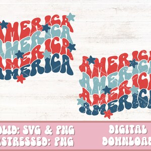 Retro America Stacked SVG PNG, Wavy America Svg, Retro 4th of July Svg ...