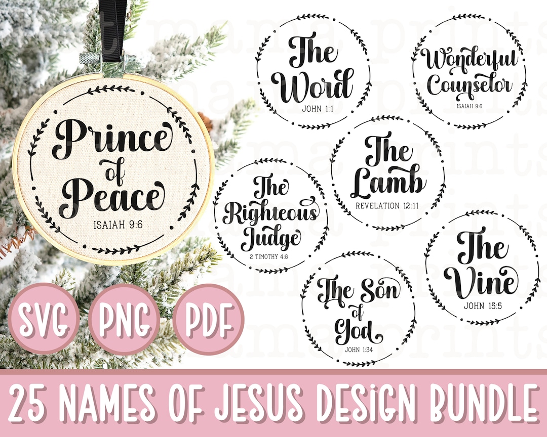 25 Names of Jesus Ornaments Bundle SVG & PNG, Christian Christmas Svg ...