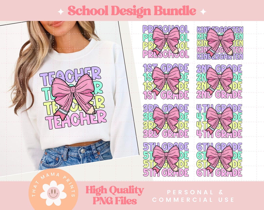 Coquette Teacher Png, Coquette Grade Levels PNG Bundle, Pencil Bow ...