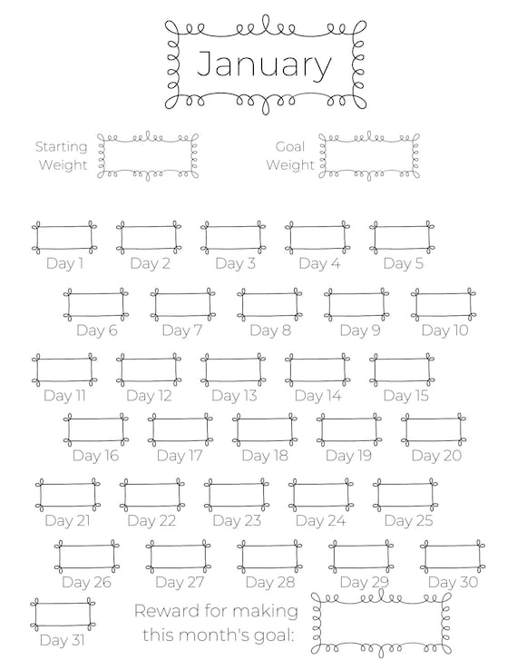 Monthly Weight Tracker Printable Monthly Weight Loss Tracker | Etsy